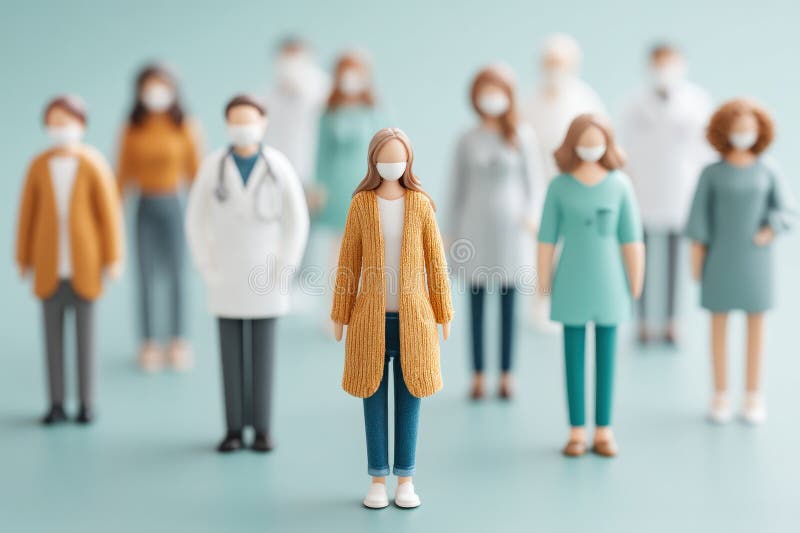 Diverse Figures Wearing Masks in a Group Setting Stock Illustration ...