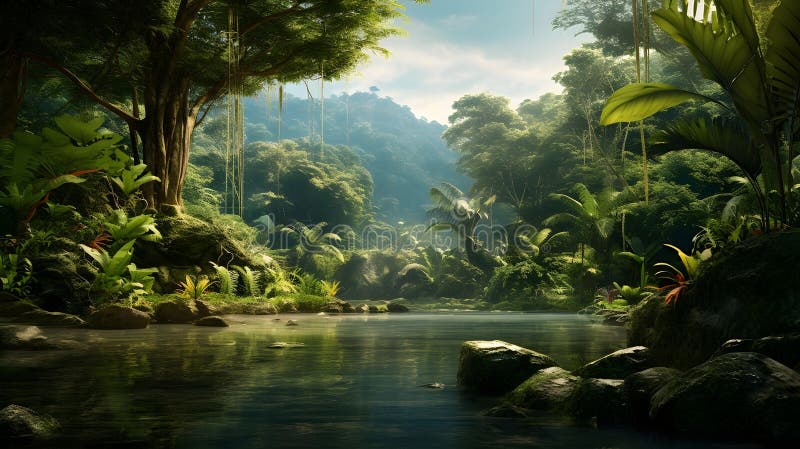 Diverse Flora and Fauna Thriving in a Biodiverse Rainforest Stock ...