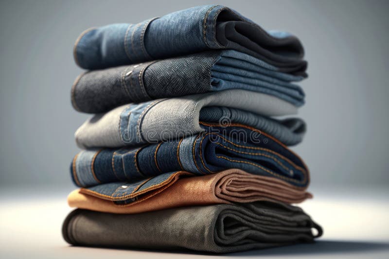 Diverse Folded Jeans Lying in Stack on White Background. AI Generation ...
