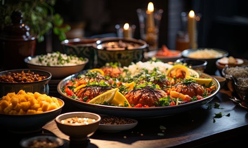 Diverse Food Spread on Table Stock Image - Image of lunch, unhealthy ...