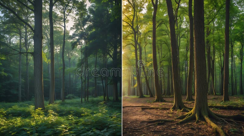 Diverse Forest Landscape Showcasing Climate Change Effects on Natural ...