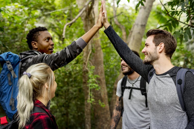 Diverse Friends Making High Five in the Forest Stock Image - Image of ...