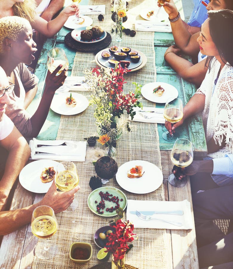 Diverse Friends People Group Eating Food Concept Stock Image - Image of ...