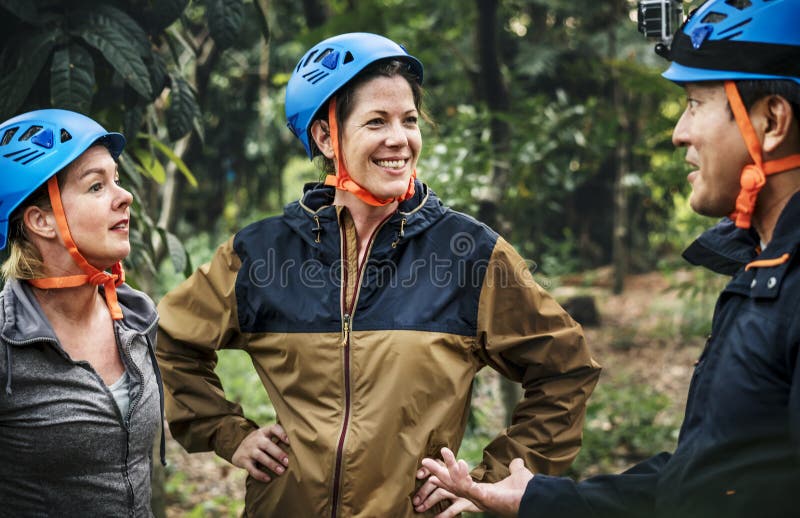 Diverse Friends Trekking in the Forest Together Stock Photo - Image of ...