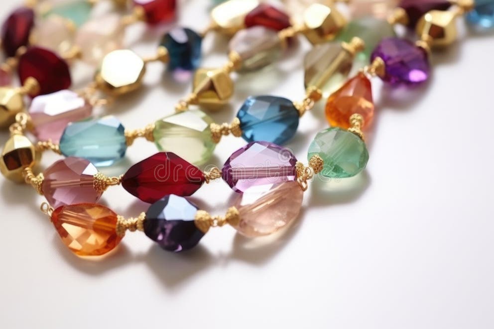 Diverse Gemstones Interlinked in a Single Chain Necklace Stock ...