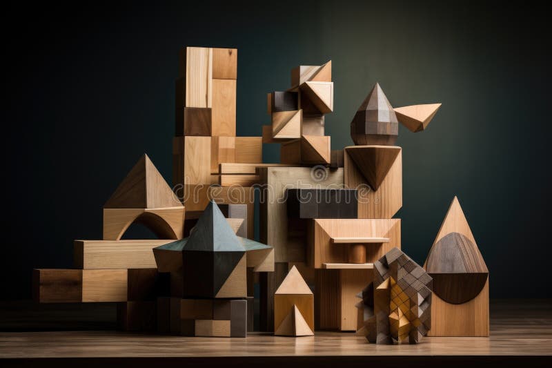 Diverse Geometric Shapes Made of Wood Blocks Stock Illustration ...