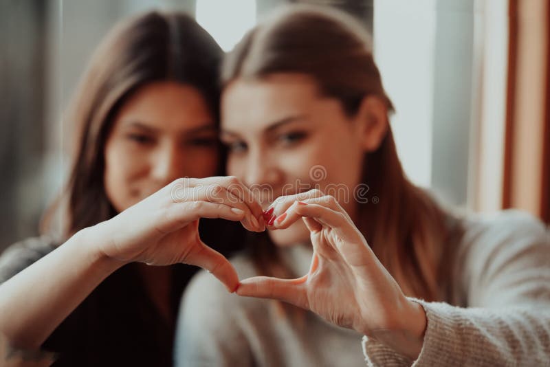 Diverse Friends Girls Lesbian Couple Hugging Stylish Cool Generation Z