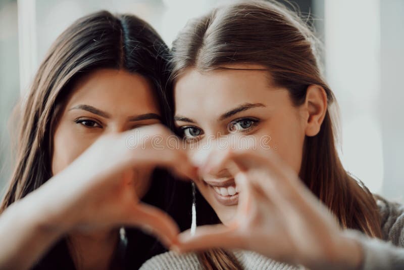 Diverse Friends Girls Lesbian Couple Hugging Stylish Cool Generation Z