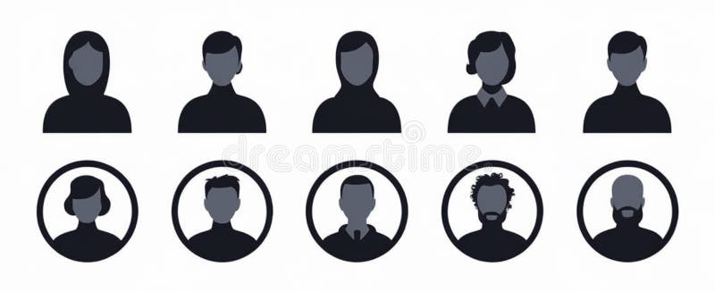 Diverse Group of Anonymous User Profile Icons Flat Illustrations Set of ...