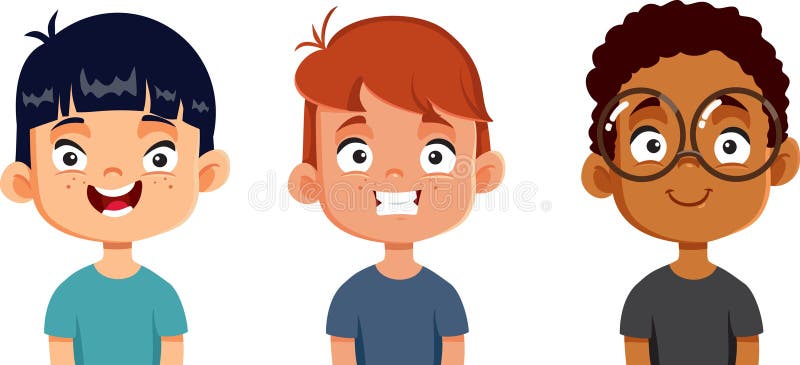 Diverse Group of Boys Having Cheerful Expression Vector Characters ...