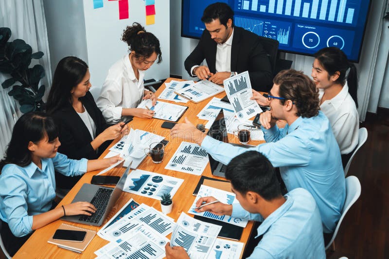 Group of Business Analyst Team Analyzing Financial Data Report ...