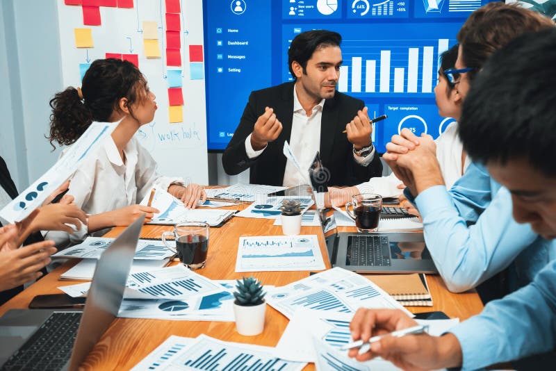 Group of Business Analyst Team Analyzing Financial Data Report ...