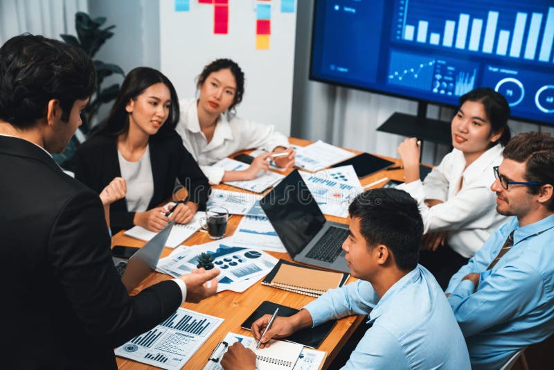 Group of Business Analyst Team Analyzing Financial Data Report ...