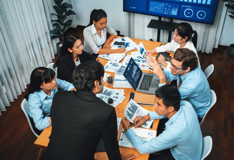 Group of Business Analyst Team Analyzing Financial Data Report ...