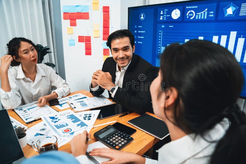 Group of Business Analyst Team Analyzing Financial Data Report ...