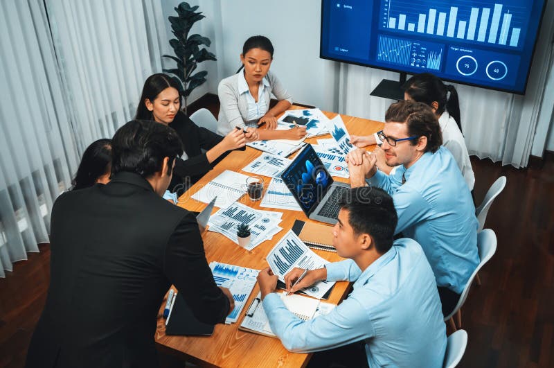 Group of Business Analyst Team Analyzing Financial Data Report ...