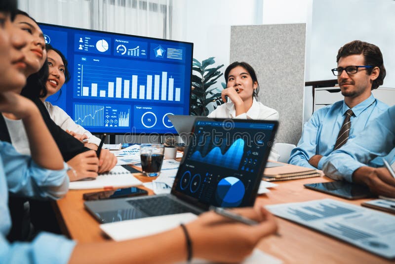 Group of Business Analyst Team Analyzing Financial Data Report ...