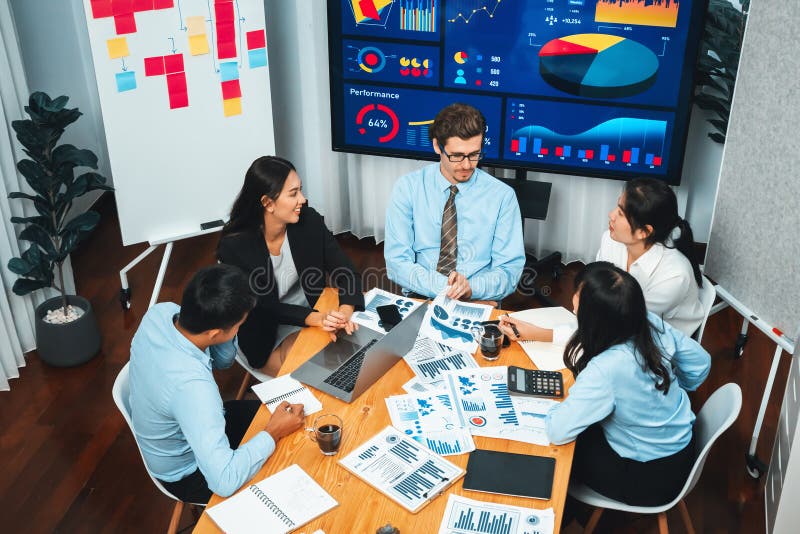 Group of Business Analyst Team Analyzing Financial Data Report ...