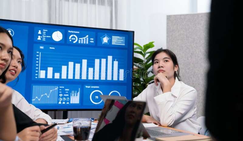 Group of Business Analyst Team Analyzing Financial Data Report ...