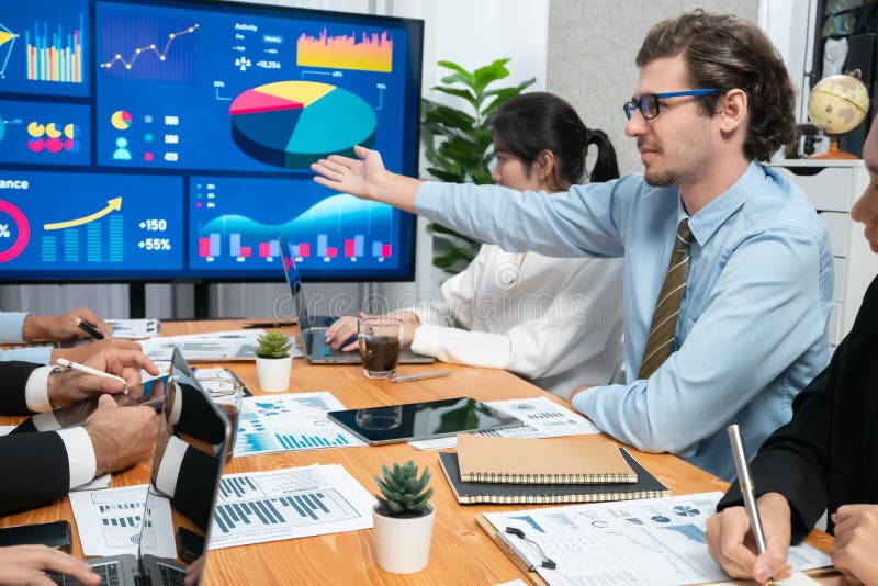 Group of Business Analyst Team Analyzing Financial Data Report ...