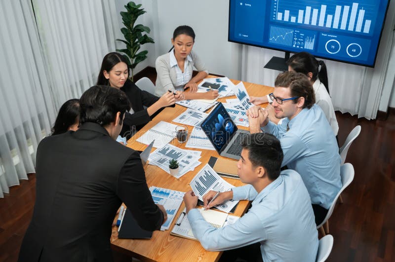 Group of Business Analyst Team Analyzing Financial Data Report ...