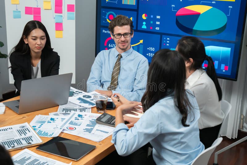 Group of Business Analyst Team Analyzing Financial Data Report ...