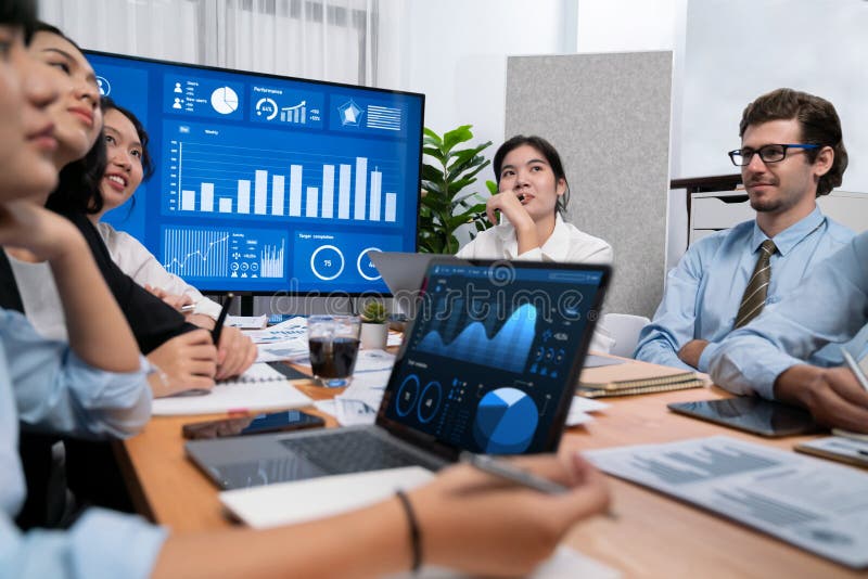 Group of Business Analyst Team Analyzing Financial Data Report ...