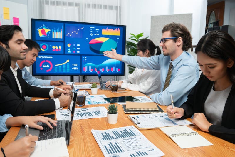 Group of Business Analyst Team Analyzing Financial Data Report ...