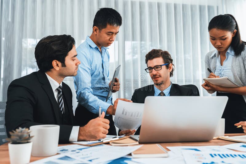 Group of Business Analyst Team Analyzing Financial Data Report ...