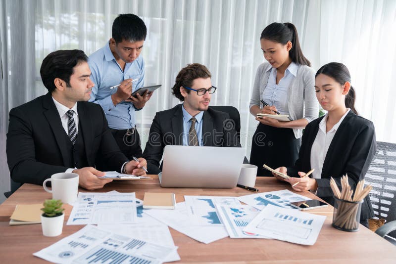 Group of Business Analyst Team Analyzing Financial Data Report ...