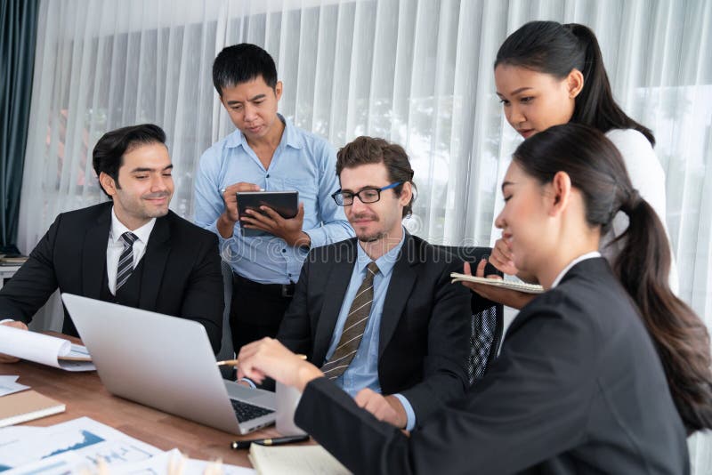 Group of Business Analyst Team Analyzing Financial Data Report ...