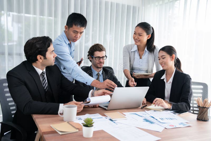 Group of Business Analyst Team Analyzing Financial Data Report ...