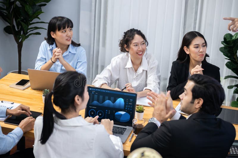 Group of Business Analyst Team Analyzing Financial Data Report ...