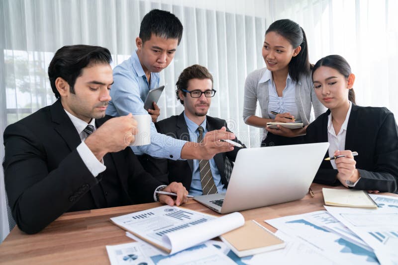 Group of Business Analyst Team Analyzing Financial Data Report ...