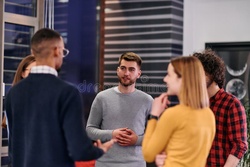 Multicultural Business Team Brainstorming during Coffee Break Stock ...