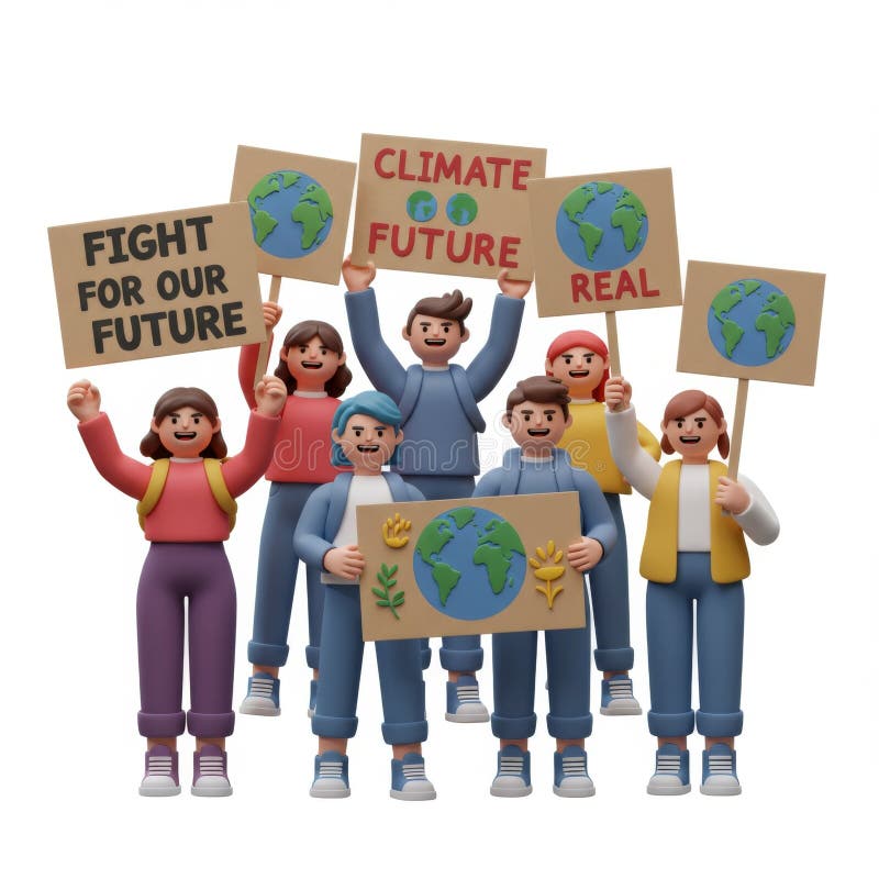 Diverse Group of Cartoon Activists Protesting Climate Change Stock ...