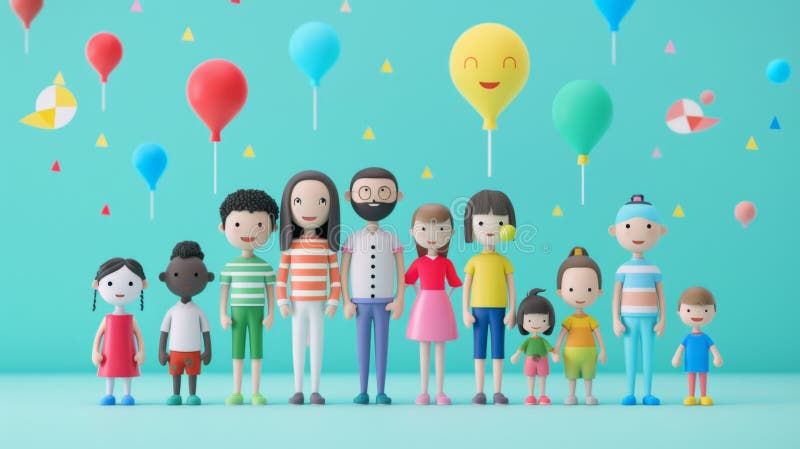 Diverse Group of Cartoon Characters on Blue Background. World ...