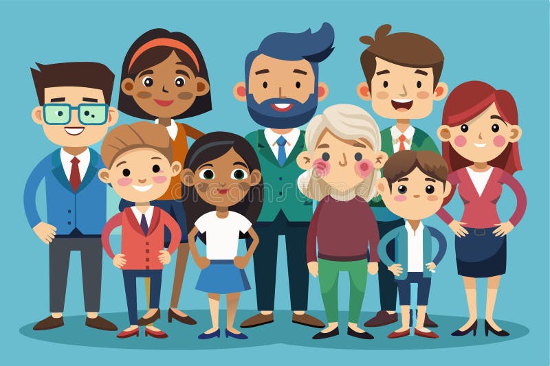 A Diverse Group of Cartoon Characters Stands Together, Smiling and ...