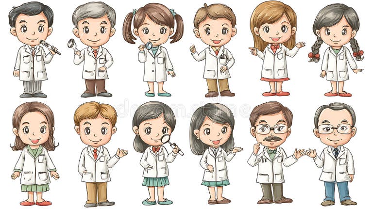 Diverse Group of Cartoon Doctors and Scientists in White Coats Stock ...