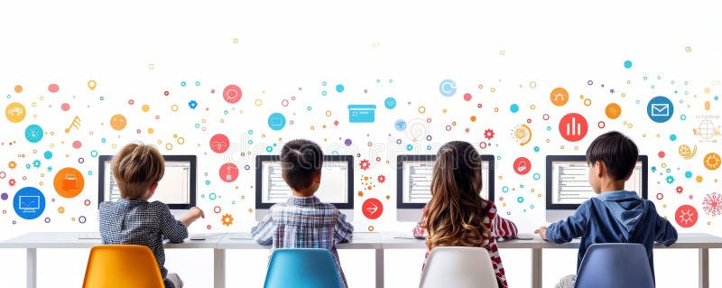 Diverse Group of Children Learning with Technology and Educational ...