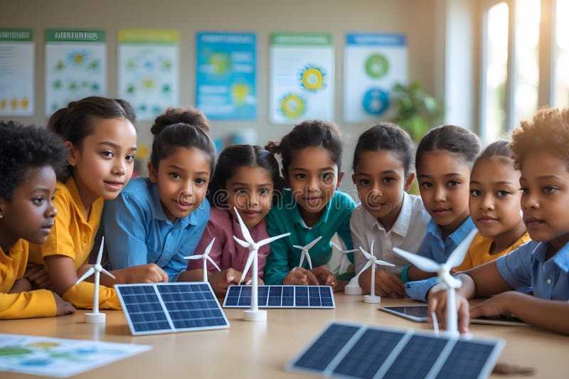 Diverse Group of Children Learning about Renewable Energy with Solar ...