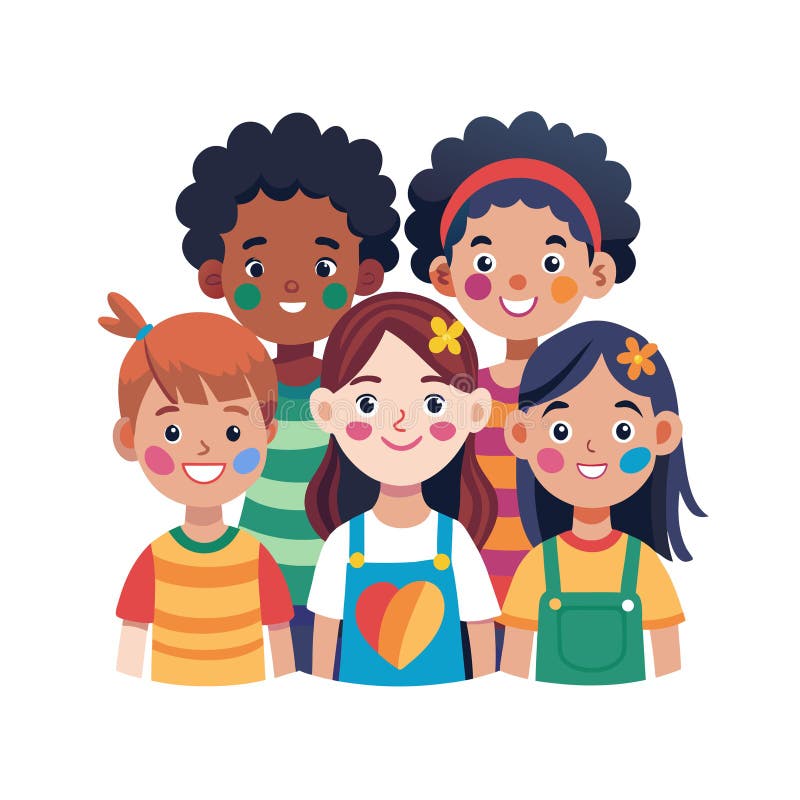 Diverse Group of Children Smiling, Unity and Friendship Illustration ...