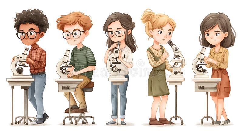 Diverse Group of Children Using Microscopes in a Science Classroom ...