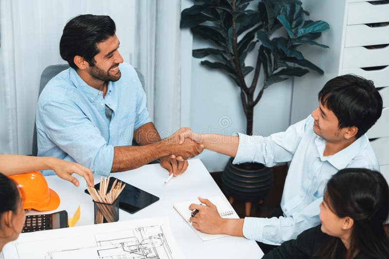 Diverse Group of Civil Engineer and Client Shakes Hand after. Prudent ...