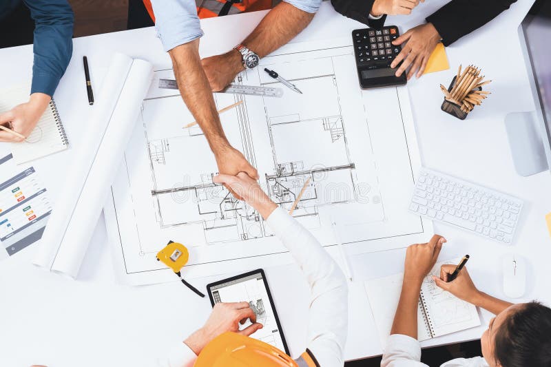 Diverse Group of Civil Engineer and Client Shakes Hand after. Prudent ...