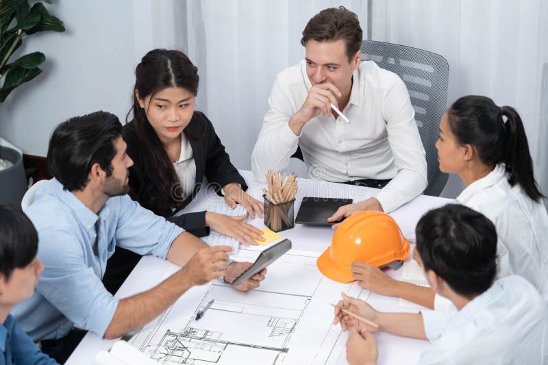 Diverse Group of Civil Engineer and Client Working on Architect. Prudent Stock Photo - Image of ...