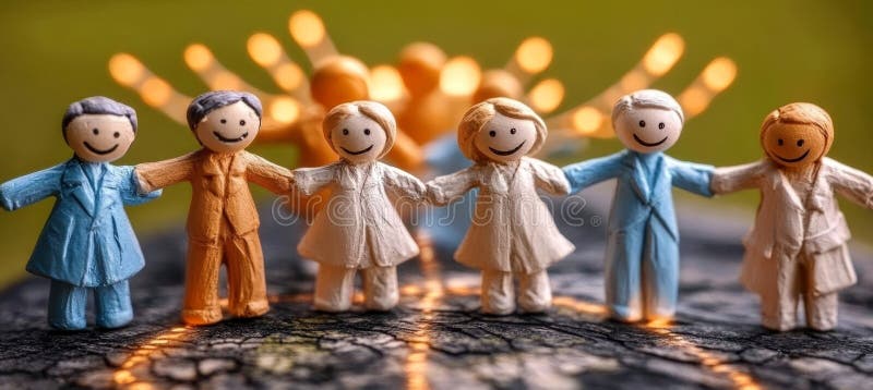 A Diverse Group of Clay Figurines Holding Hands, Symbolizing Unity ...