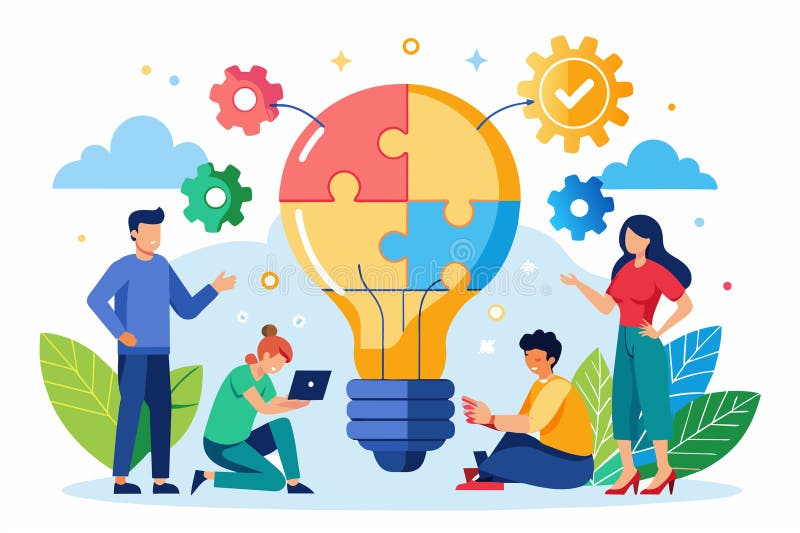 A Diverse Group Collaborates on a Creative Project, Connecting Puzzle ...