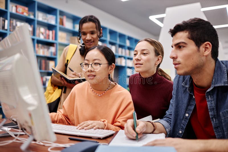 Diverse Group of College Students in Library Stock Image - Image of ...