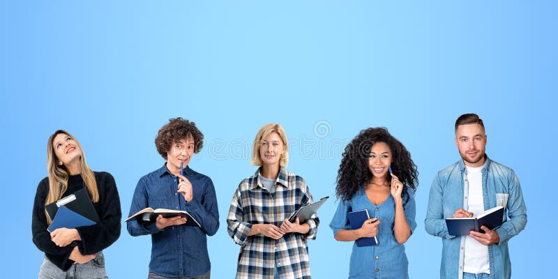 Diverse Group of College Students Thinking Stock Photo - Image of book ...